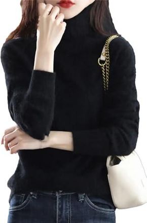 Generic Pull tricoté à col roulé en cachemire à manches longues pour femme, Noir, M