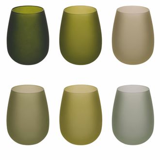 Villa D'Este Home Tivoli 6er Set Wassergl&auml;ser 600ml Frosted Glas Happy Hour Greenery