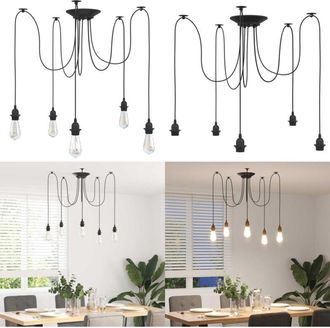 vidaXL Pendelleuchte mit 5 Fassungen E27 Schwarz Metall - Vidaxl