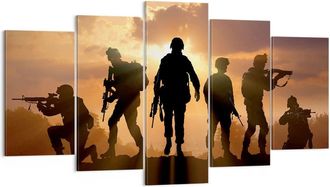 Arttor Wandbilder Dekoration Wohnzimmer Armee Waffen Sonne Militär Bilder auf Leinwand 160x85cm Leinwandbild Schlafzimmer Set 5 teilige Wand Kunstdruck Art G