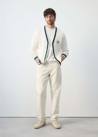 Mango Cardigan maille d&eacute;tail brod&eacute; blanc cass&eacute; - Homme - XL - MANGO MAN