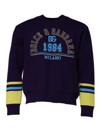 Dolce & Gabbana Mens Blue 1984 Milano Crewneck Sweatshirt Sweater Virgin Wool Polyester Clothing