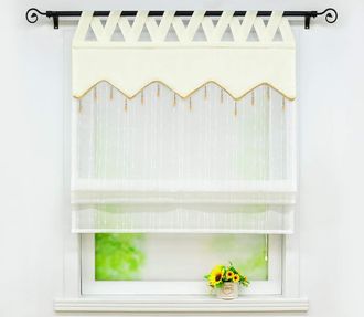 Joyswahl Voile Raffrollo Landhausstil Leinenoptik mit Quaste &raquo;Amalia&laquo; Schals Wohnzimmer Raffrollo mit V-Schlaufen BxH 100x140cm Beige 1 St&uuml;ck