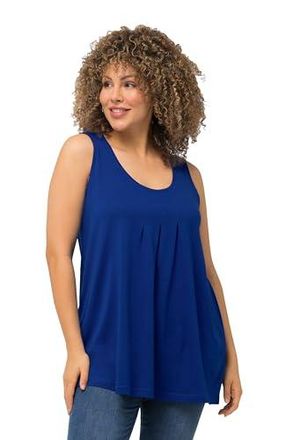 Ulla Popken Femme, Grandes Tailles, Haut, Plis d&eacute;coratifs, Ligne A, col Rond, sans Manches, Modal, Bleu Cobalt, 54-56