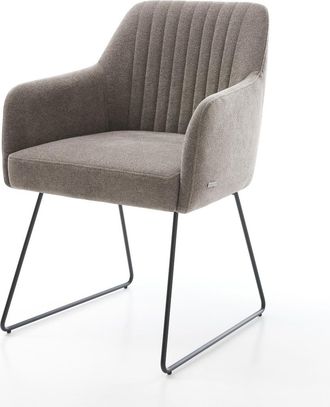 DELIFE Esszimmerstuhl Greg-Flex Strukturstoff Soft Taupe Kufengestell Schwarz Taschenfederkern, Esszimmerst&uuml;hle