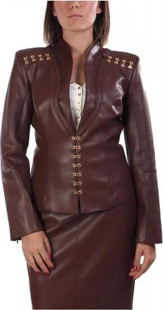Elisabetta Franchi Femme, Vestes, Brun, Taille: 44 FR Veste Courte en Similicuir