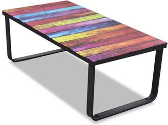 vidaXL Table basse avec impression darc-en-ciel Dessus en verre Vidaxl