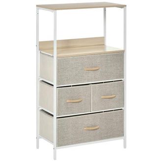 HOMCOM Commode Chambre Meuble de Rangement Commode 4 tiroirs en Tissu Pliables et Amovibles avec &eacute;tag&egrave;res Ouvertes et Cadre en m&eacute;tal, chiffonnier pour Salon,