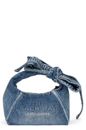 Marc Jacobs Womens Handbag Sack Bag Mini Medium Wash Indigo Cotton Handbags Hand
