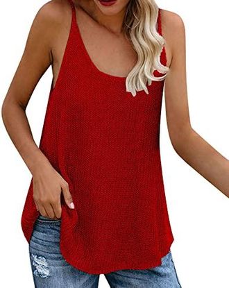 Generic Body pour femme - Col en V - Sans manches - Motif - Pull en tricot - Col rond - Camisole - Gilet en tricot douillet, rouge, 3XL