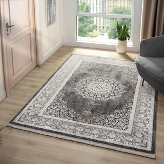 Vimoda Teppich Kurzflor Moderner Teppich mit Ornament-Muster - Pflegeleicht & Robust - F&uuml;r Fu&szlig;bodenheizung geeignet,Farbe:Grau;Ma&szlig;e:160x230 cm