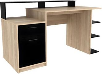 Vente-Unique Bureau avec rangements Zacharie - Coloris : ch&ecirc;ne et Noir