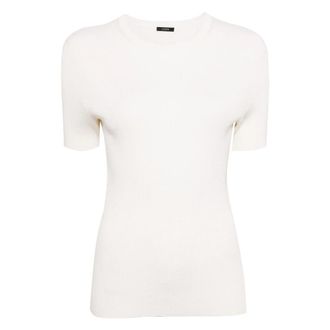 Joseph Satin Geripptes Kurzarm-T-Shirt - - Tops - Damen - Wei&szlig; - L