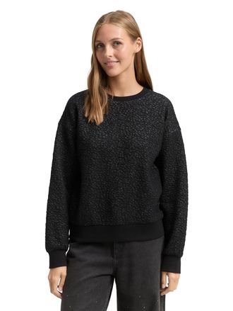 Tom Tailor Damen 1049055 Sweatshirt Mit Glitzer-Effekt, 34029 - Black Glitter, M EU