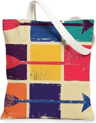 Generic Sacs fourre-tout vintage en toile artistique avec imprim&eacute; t&ecirc;te de fl&egrave;che color&eacute;e, sacs d&eacute;picerie r&eacute;utilisables, l&eacute;gers et lavables en toile pour salle