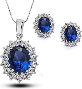 Generic Boucles doreilles Diamant Bleu Ensemble Collier Femmes &eacute;l&eacute;gantes Bijoux Cadeau Boucles doreilles luxueusesOp&eacute;ration Facile
