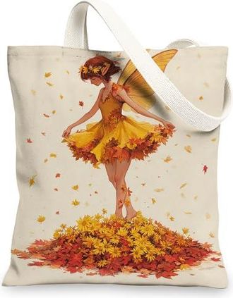 Generic Fairy Sacs fourre-tout en toile inspirés de la nature, sacs de courses réutilisables, vintage, légers et lavables, sacs en toile pour voyage, plage, p