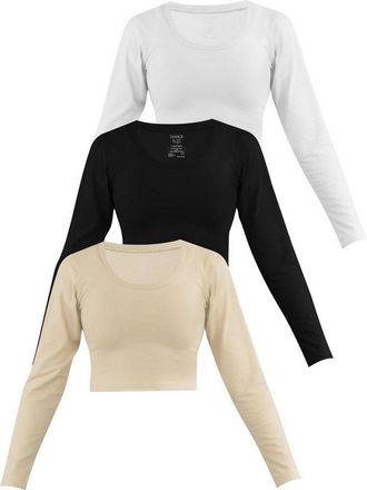 Janice Langarmshirt 3 x Damen crop Langarmshirt Nerja Kurzer Pullover aus Baumwolle