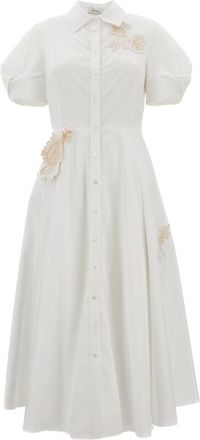 Erdem Femme, Robes, Blanc, Taille: 38 FR Robe Chemise Midi en Coton Appliqu&eacute;