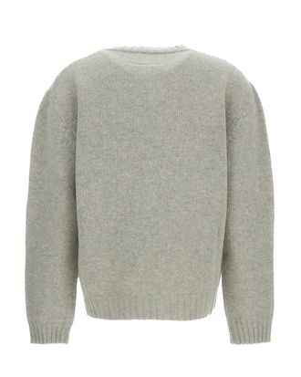 Maison Margiela Womens Crewneck Jumper Paint Logo Grey Melange Melange-Black Print Wool Jumpers Melange/black Sweater