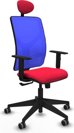 Piqueras y Crespo Stuhl f&uuml;r Callcenter, mit 1D-Armlehnen, h&ouml;henverstellbare Lendenwirbelst&uuml;tze und festes Kopfteil, ausgestattet mit 3 Positionen, Blau/Rot