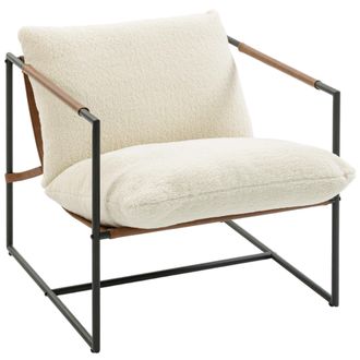 HOMCOM Lounge Sessel, gepolsterter Beistellsessel aus Boucl&eacute;-Stoff mit breiter Sitzfl&auml;che und Stahlgestell, Lounge Stuhl, Schlafzimmer, Leseecken, cremefarbe