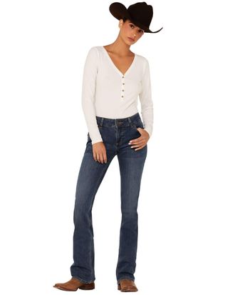 Wrangler Damen-Jeans, Western, mittelhohe Stretch-Bootcut-Jeans, Kora, ^