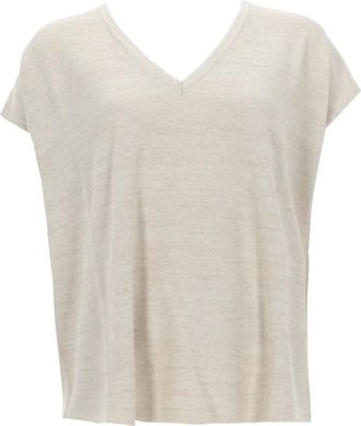 Fabiana Filippi Femme, Tops, Beige, Taille: 38 FR Lurex Cotton Seed Stitch V Neck Cape