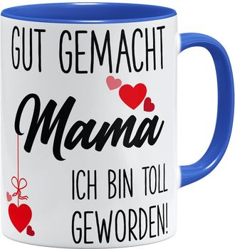 OM3 Gut gemacht Mama ich Bin toll geworden Tasse mit Spruch f&uuml;r Mamas, M&uuml;tter - Keramik Becher - 11oz 325ml - Beidseitig Bedruckt - Royalblau