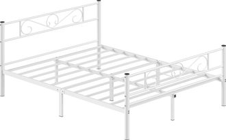Vasagle Bett 160 x 200 cm, Gästebett, Doppelbett aus Metall, Bettgestell, Bettrahmen, Metallbett, einfache Montage, weiß RMB065W01