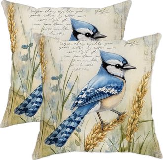Generic Herbstlicher Blauh&auml;her Zierkissenbez&uuml;ge Quadratische Sofakissen Komfort Kissenbez&uuml;ge F&uuml;r Schlafzimmer B&uuml;ro Sofa 45X45Cm 2Er Set