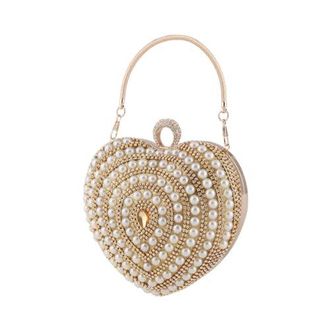 BESTONZON Paquet de Soirée de Coeur Doré Orné de Cristaux Pochette de Luxe Élégante pour Mariage et Banquet Fermeture à Boucle Sécurisée Intérieur Organisé Acce