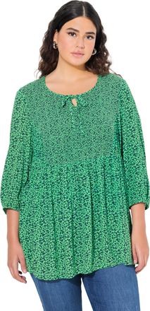 Ulla Popken Damen gro&szlig;e Gr&ouml;&szlig;en &Uuml;bergr&ouml;&szlig;en Plus Size Smokbluse, Bl&uuml;ten, A-Linie, Rundhals, 3/4-Arm mintgr&uuml;n 46+ 835472437-46+