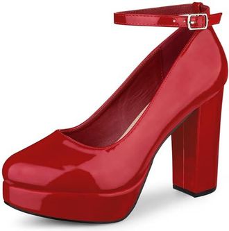 Allegra K Escarpins &agrave; Plateforme pour Femmes Escarpins &agrave; Talons &eacute;pais &agrave; Bride &agrave; la Cheville Rouge 42