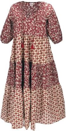 Guru Shop Robe maxi bohème en coton - Robe dété à plusieurs niveaux - Robe patchwork surdimensionnée - Blanc/bleu - Pour femme, Rouille/2, 42