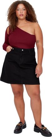 Trendyol Trendyol Damen Womens Plus Size Mini A-line Skater Denim Skirt, Schwarz, 3XL Gro&szlig;e Gr&ouml;&szlig;en EU