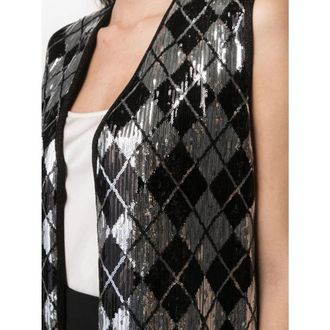 Charlott Sequin-Embellished Argyle Vest - Silver