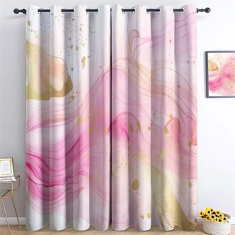 Generic Vorhang Abstrakter Aquarell Marmor Linien Druck Verdunkelungsvorhänge mit Aufdruck Rosa Gardinen mit Ösen, Superweich Vorhang Blickdicht für Deko Wohn
