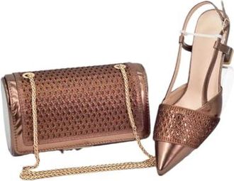 Generic Ensemble de chaussures et sacs assortis pour femme avec strass, Café pour ensemble, 41.5 EU