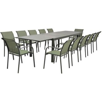 Sweeek Ausziehbarer Gartentisch 200/320cm + 10 Sessel