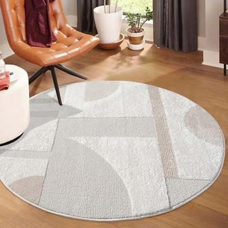 Carpet City Tapis à poils courts crème, 160 cm, rond, motif de profondeur, effet 3D, motif géométrique, revêtement de sol, décoration de chambre à coucher