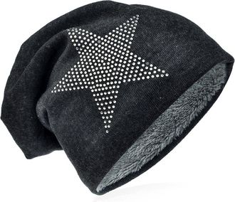 Miobo Slouch Long Beanie Mütze, Weichem Warme Wintermütze Teddyfleece, Unisex (56-58cm Kopfumfang, StrassStern-Anthrazit)