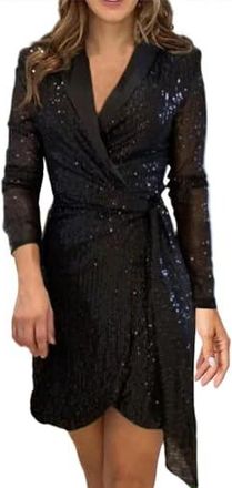 Generic Femme &Eacute;l&eacute;gante Col en V Manches Longues Robe Paillettes Mini de Soir&eacute;e Mariage Cocktail Chic C&eacute;r&eacute;monie Robes Courtes 2026