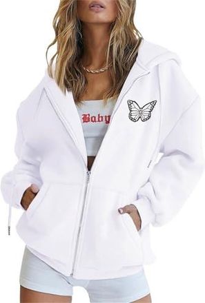 Generic Sweat &agrave; capuche surdimensionn&eacute; pour femme 2026 Y2k Veste &agrave; capuche avec fermeture &eacute;clair Veste &agrave; capuche Automne Hiver Long Manteau Pull Loisirs Sport