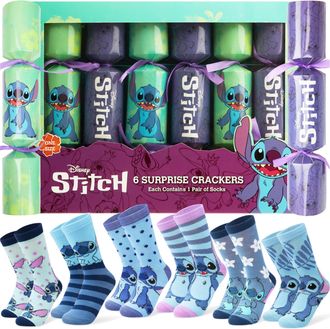 Disney Lilo Und Stitch Weihnachts Knallbonbons mit Socken, Marvel Mickey Mouse Frozen Christmas Crackers mit Lustige Socken - Kleine Geschenke Weihnachten (B