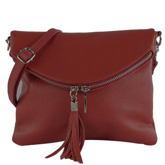 modamoda.de T07L / T139L Damen Leder kleine Umh&auml;ngetasche 2 Modelle handmade in Italy, Farbe:T139L Purpurrot