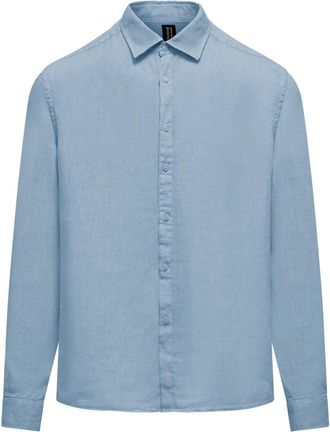 Bomboogie Homme, Chemises, Bleu, Taille: S Chemise en Lin &agrave; Manches Longues