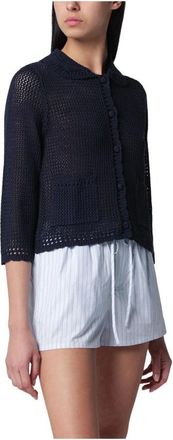 Dunst Femme, Pulls, Bleu, Taille: 38 FR Collared Crochet Cardigan