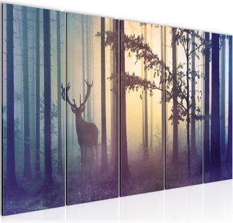 Runa Art Wandbild XXL Wald Hirsch Schlafzimmer Wohnzimmer 200 x 80 cm Blau 5 Teilig - Made in Germany - 013455a