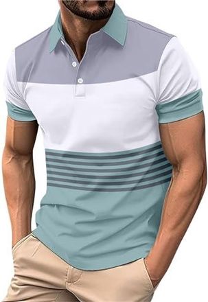 Generic T-shirt d&eacute;contract&eacute; &agrave; rayures pour homme - D&eacute;contract&eacute; et tendance - Imprim&eacute; num&eacute;rique 3D - Col ray&eacute; - Pour entra&icirc;nement int&eacute;rieur et ext&eacute;rieur, blanc